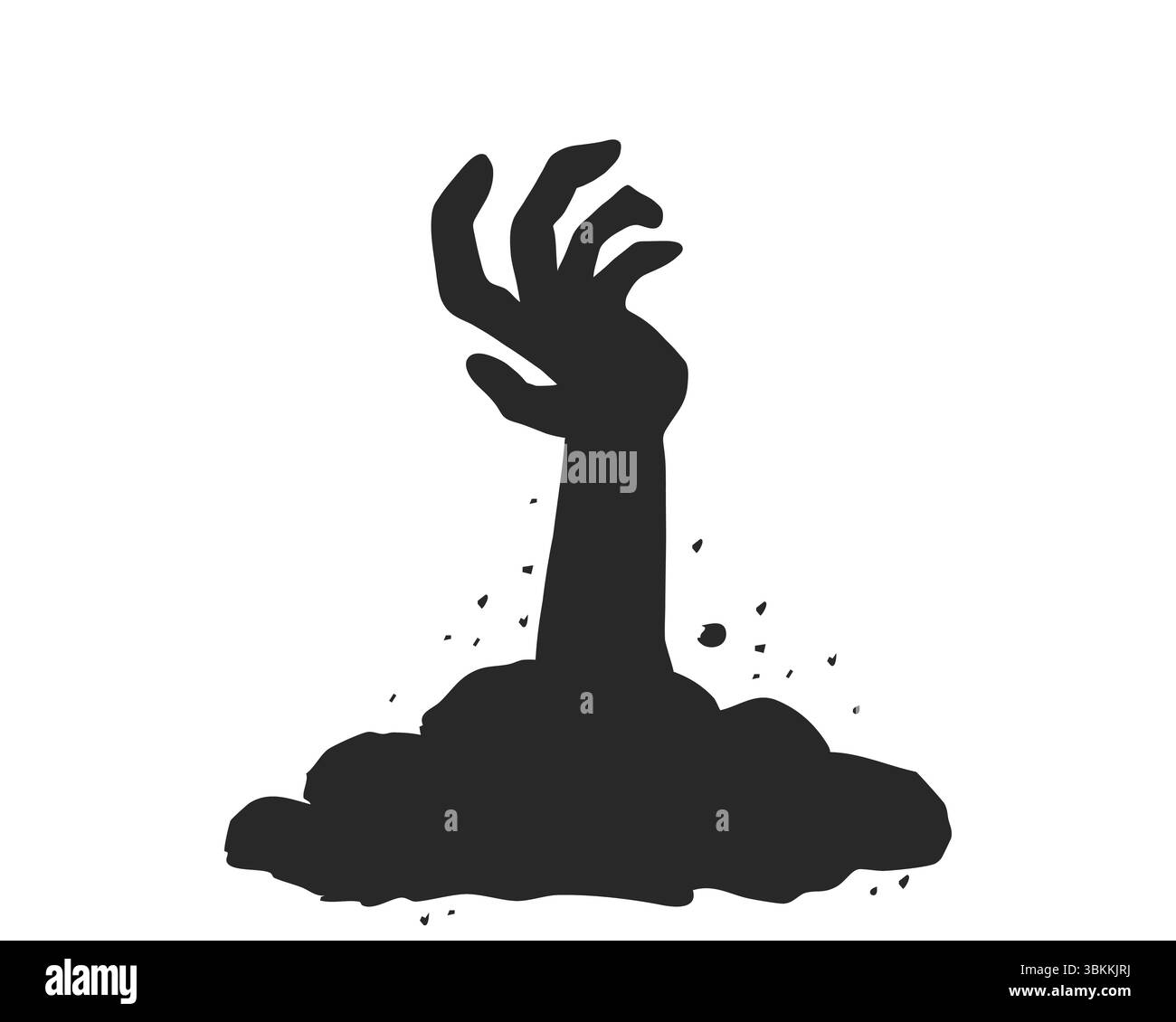 Spooky zombie hand silhouette rising from the ground on Halloween night ...