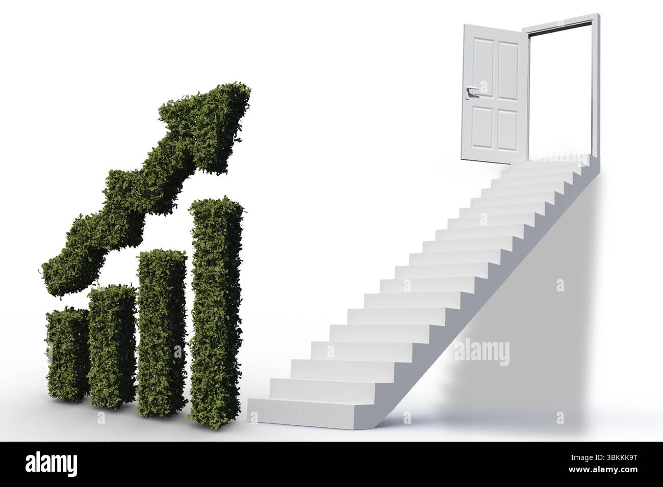 Graph by steps and doors against white background Stock Photo - Alamy