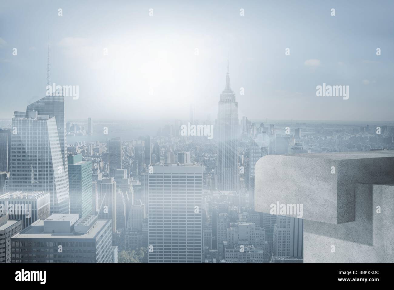 Flat design city skyline is showing concrete rooftop ledge and spire ...