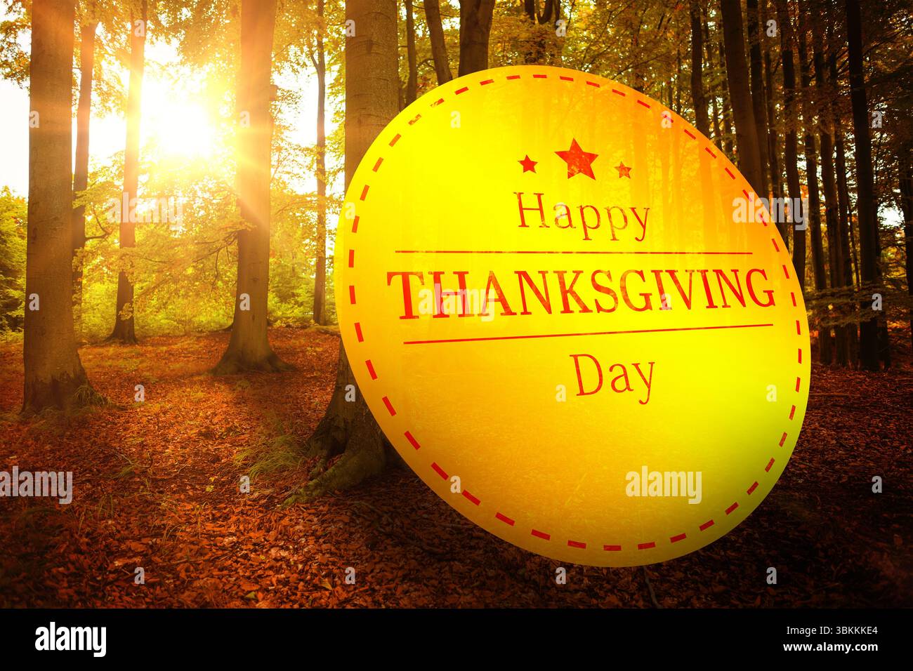 Happy Thanksgiving text by forest Stock Photo - Alamy