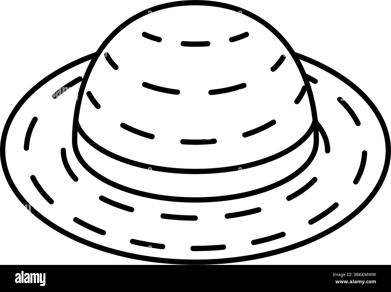 Isometric line art illustration of a straw hat, simple summer fashion ...