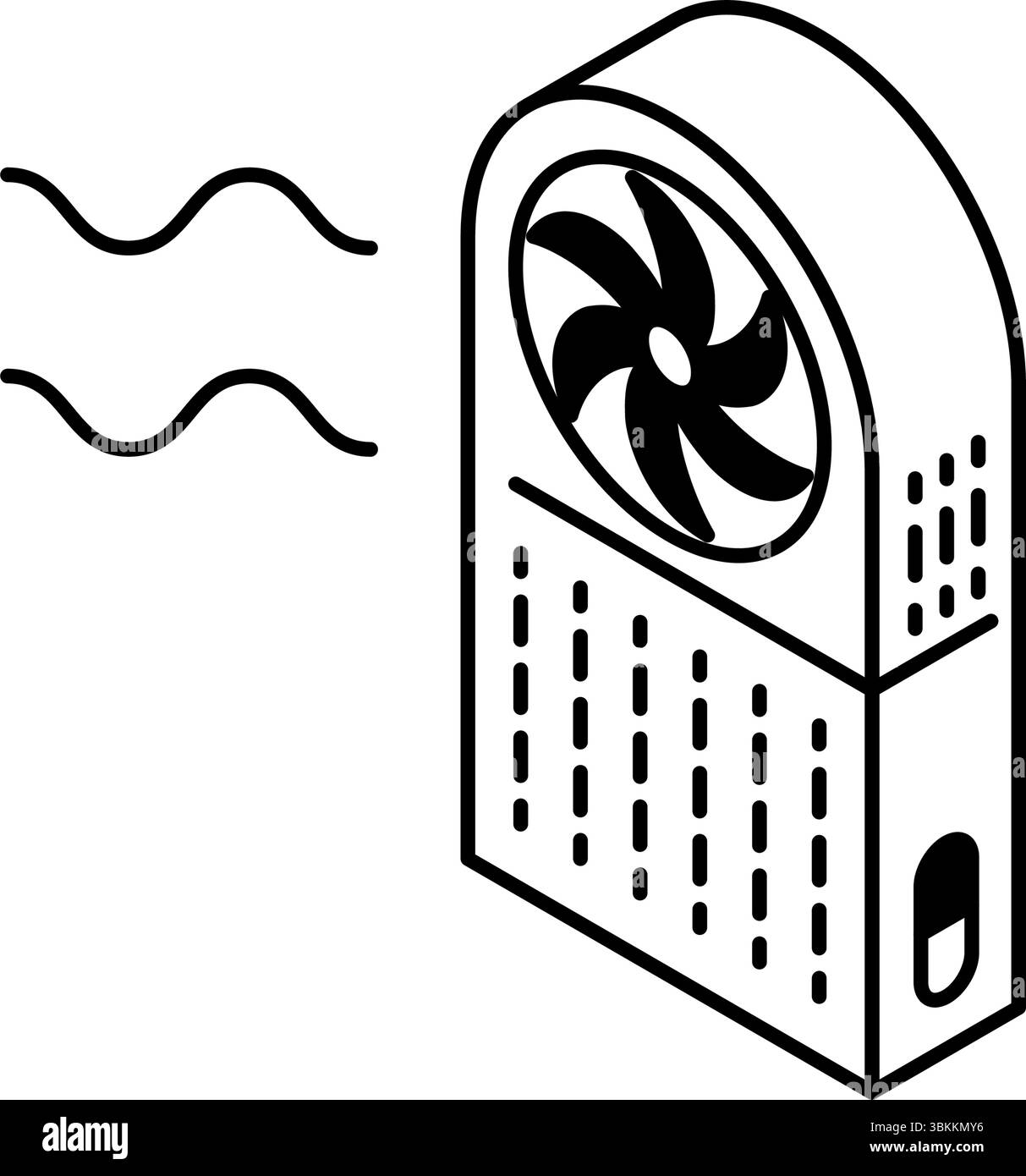 Isometric line art illustration of a handheld fan, simple summer ...