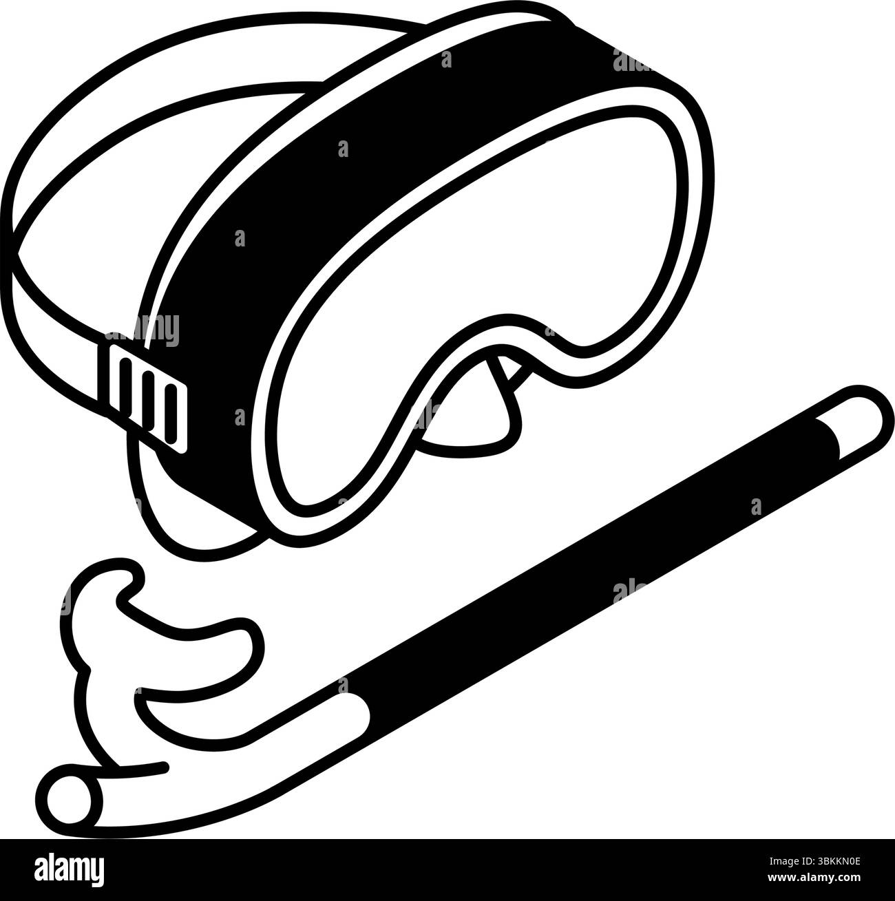 Isometric line art illustration of snorkel and diving mask, simple ...