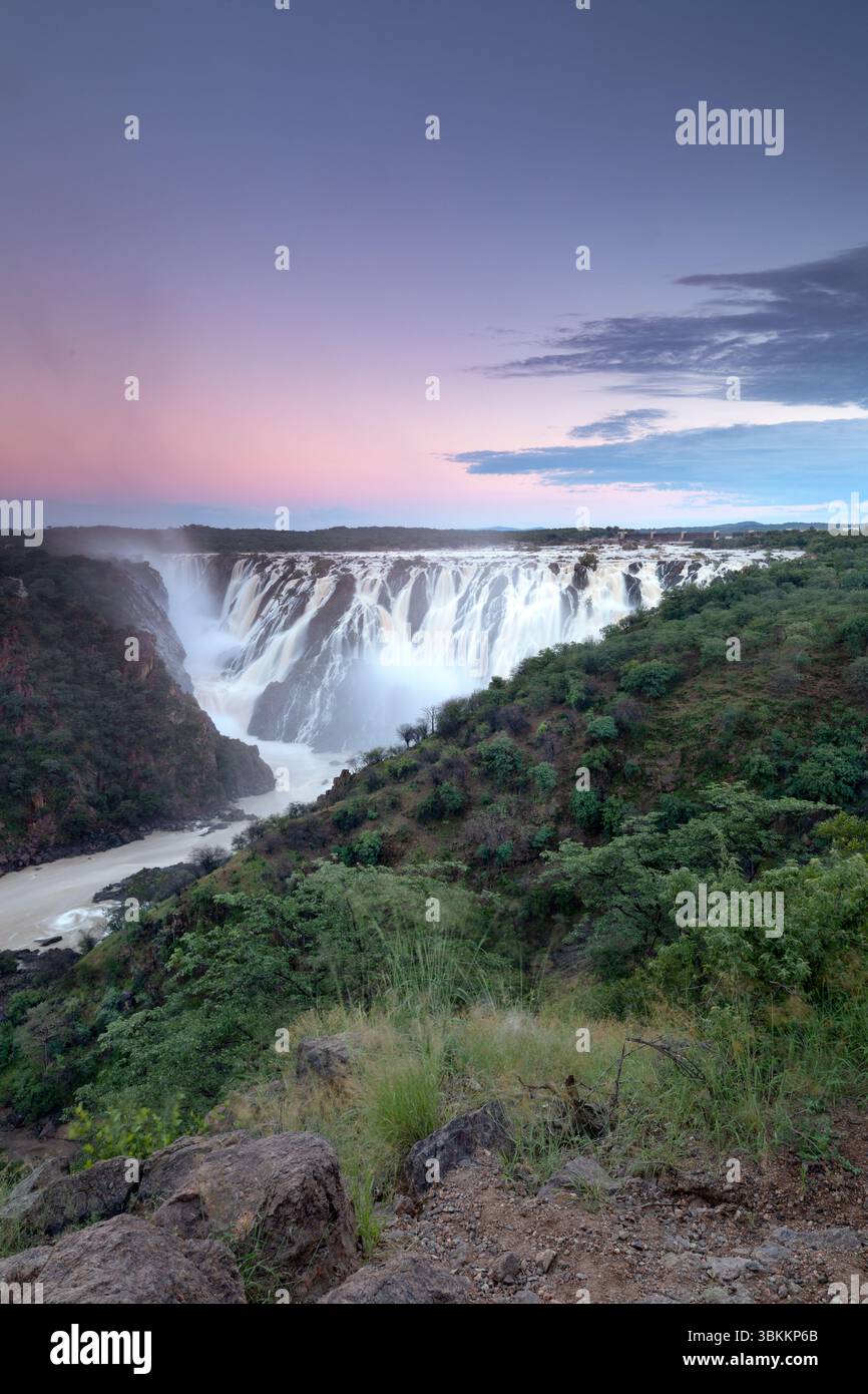 Flood waters of the Kunene River flow over the Ruacana Falls, The ...