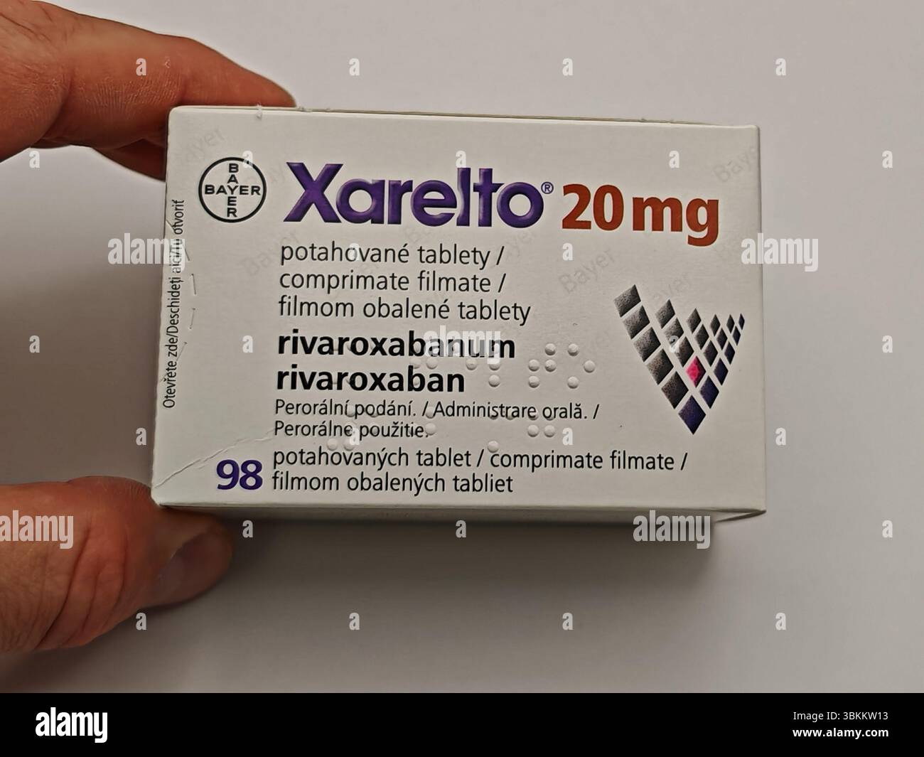Prague,Czech Republic-April 8 2025: Bayer Xarelto tablets containing ...