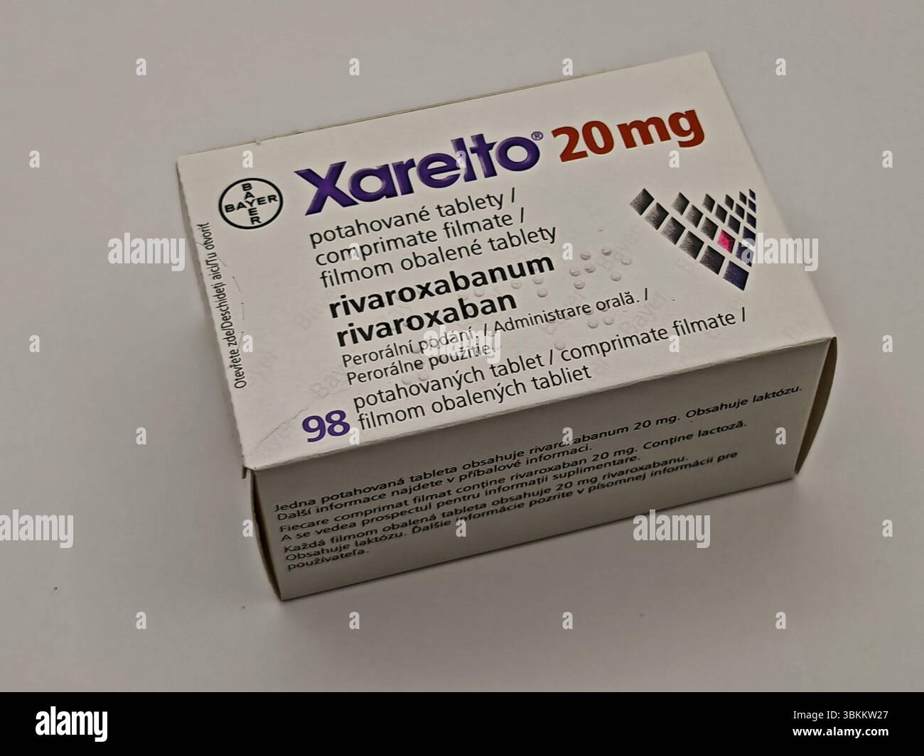 Prague,Czech Republic-April 8 2025: Bayer Xarelto tablets containing ...
