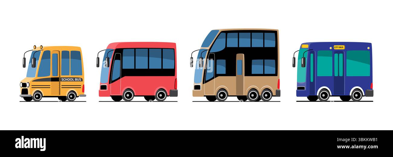 Public transportation or commercial vehicles set cartoon illustration ...