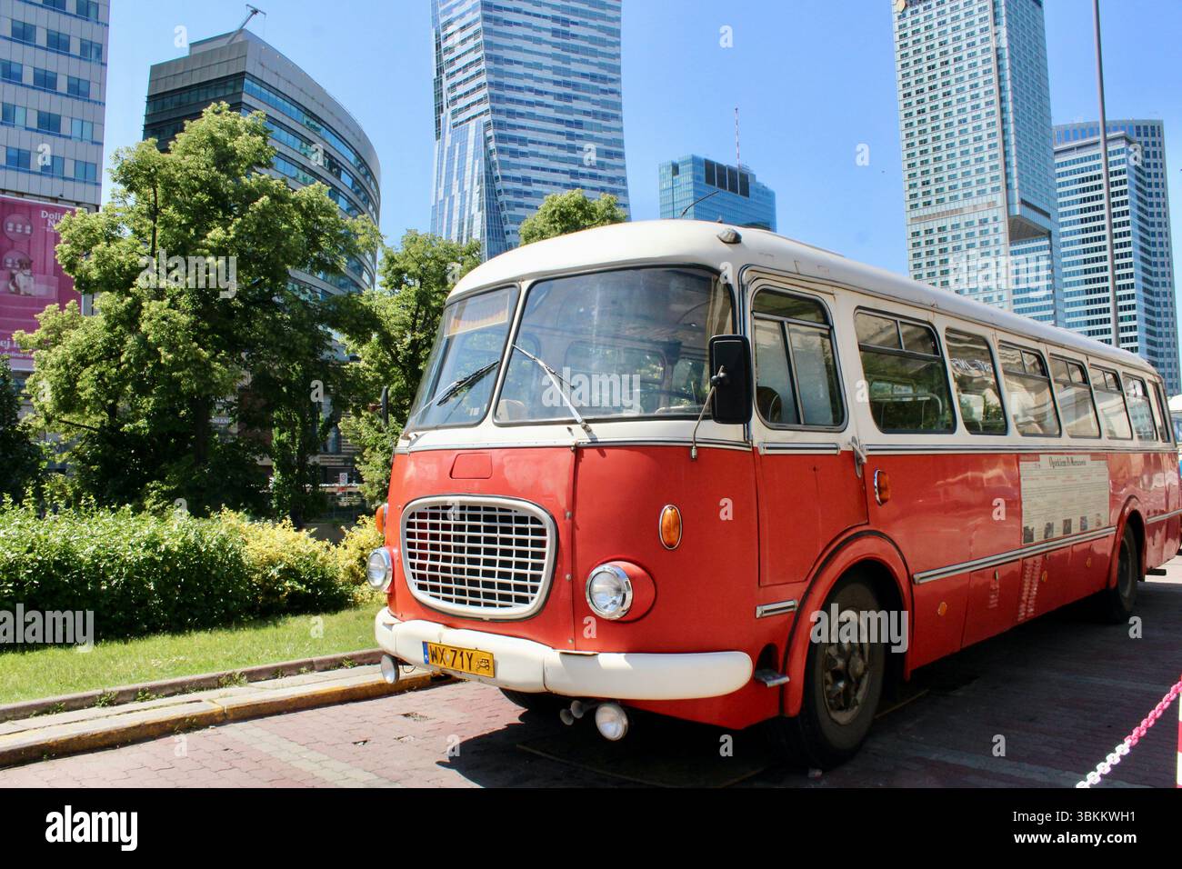 vintage buses and coaches in bright colours parked in central warsaw ...