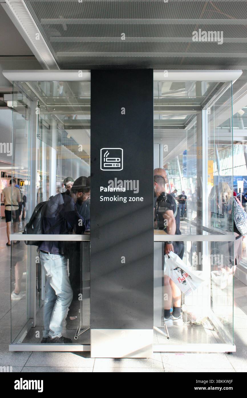 a cigarette smoking booth inside lodz airport poland Stock Photo - Alamy