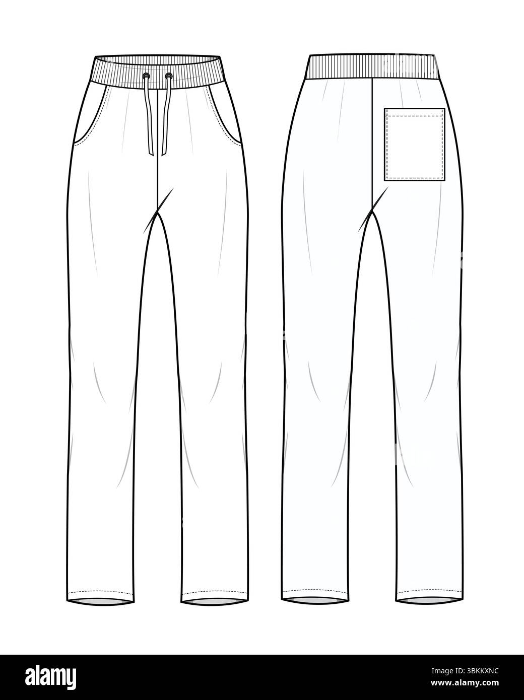 Scrub pants front and back view vector template technical design by ...
