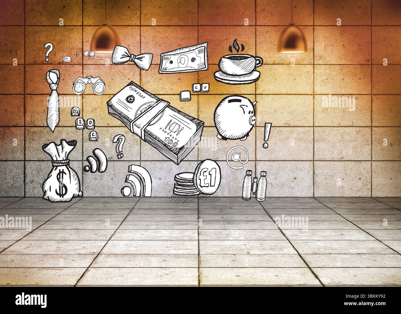 Cluster of hand-drawn business finance icons is appearing in flat ...
