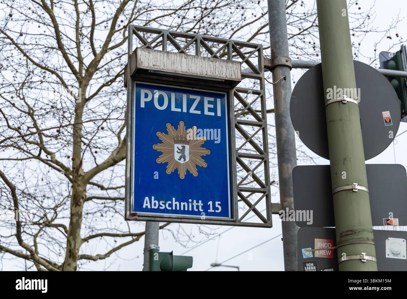 Sign of a German police station "Polizei", Abschnitt 15, in Berlin. The ...