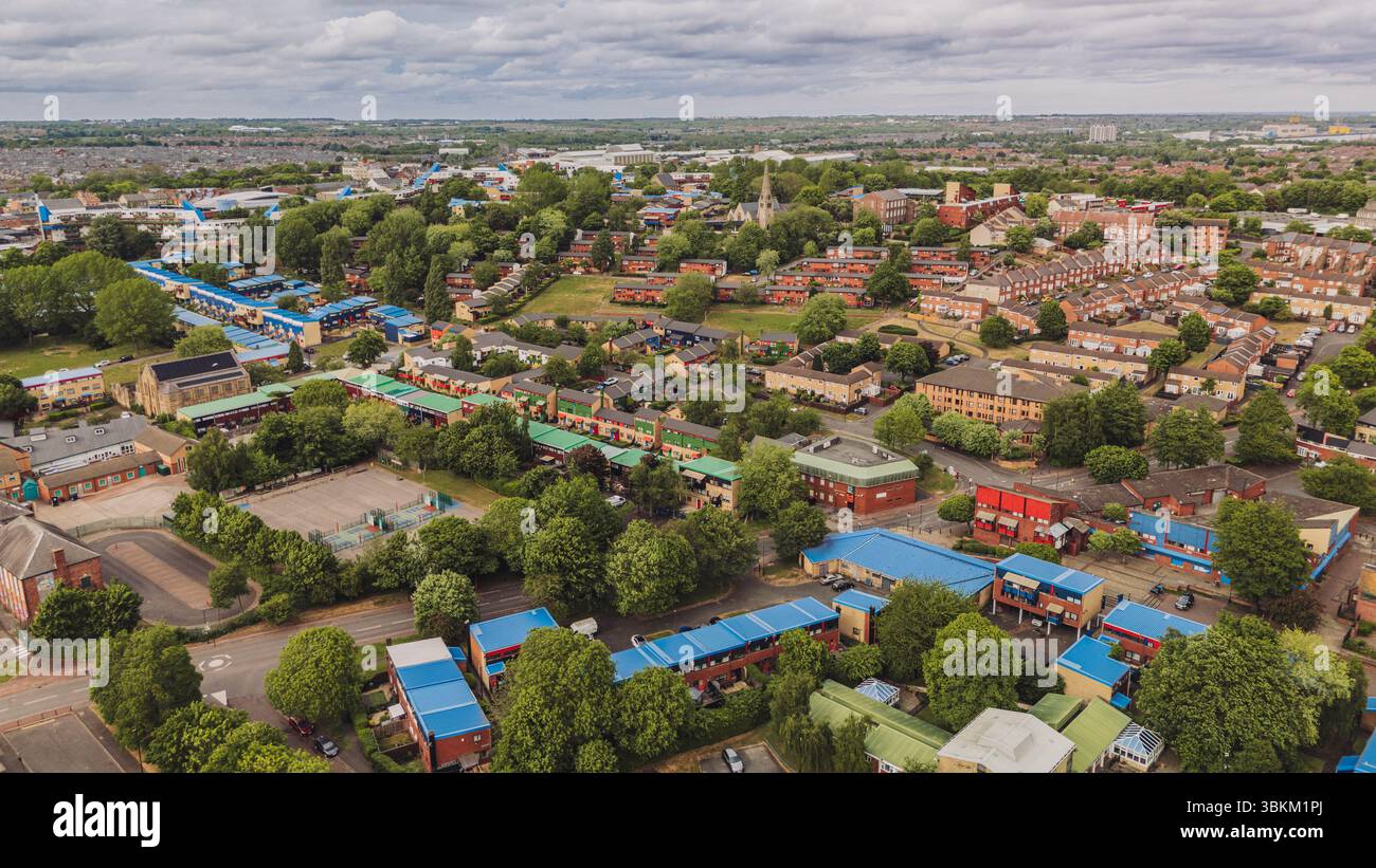 Newcastle upon Tyne UK: 24th May 2025: Aerial view of Byker. Drone ...
