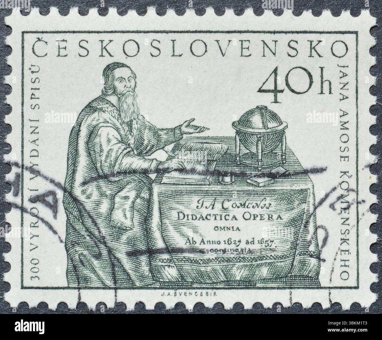 Cancelled postage stamp printed by Czechoslovakia, that shows Komensky ...