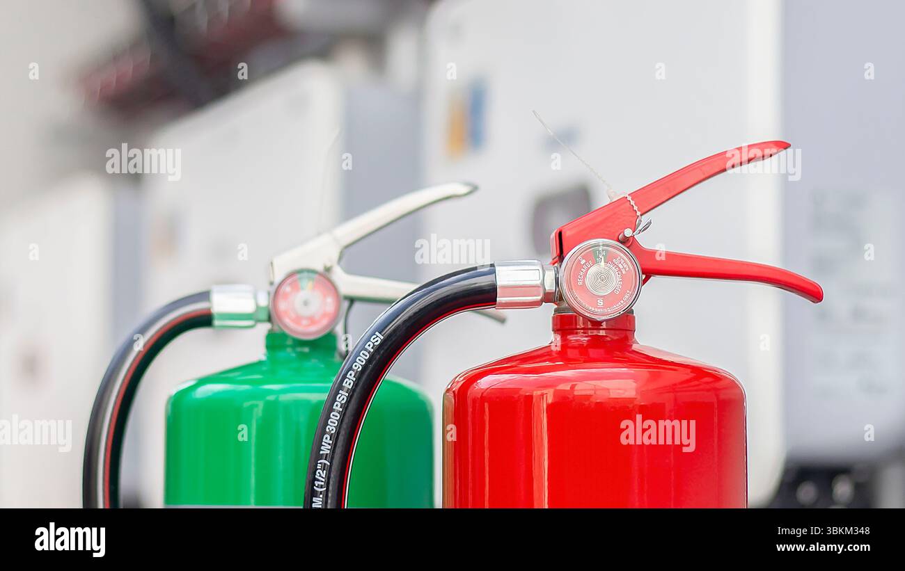 fire extinguishers available in fire emergencies Stock Photo - Alamy