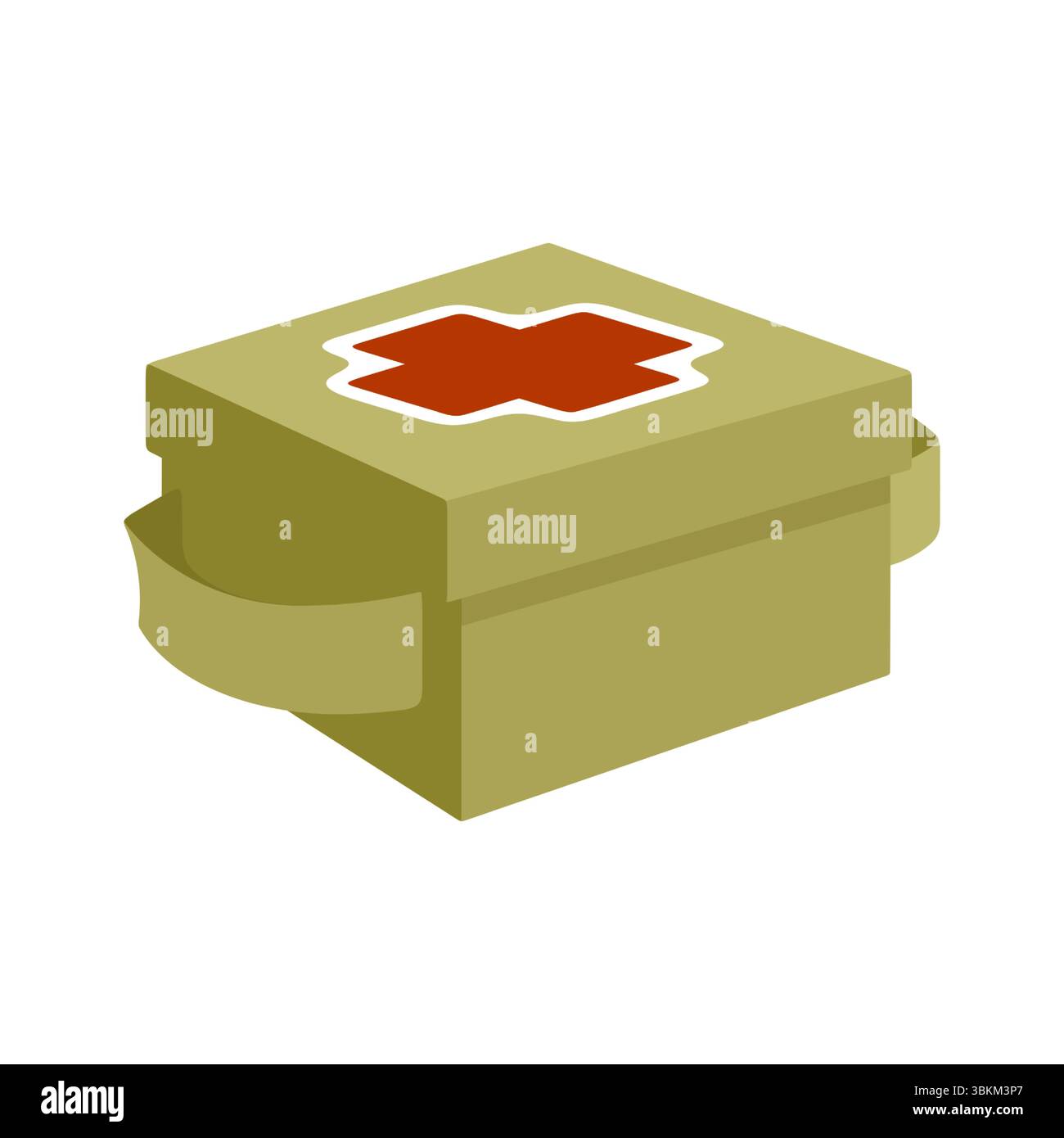 Cartoon illustration of an olive green first aid box with red cross ...