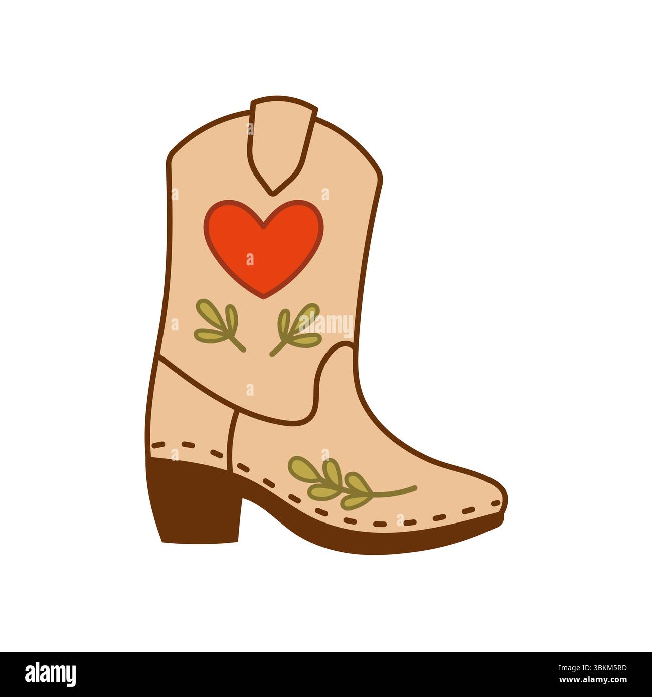 Vector illustration of western boot decorated with red heart and green ...