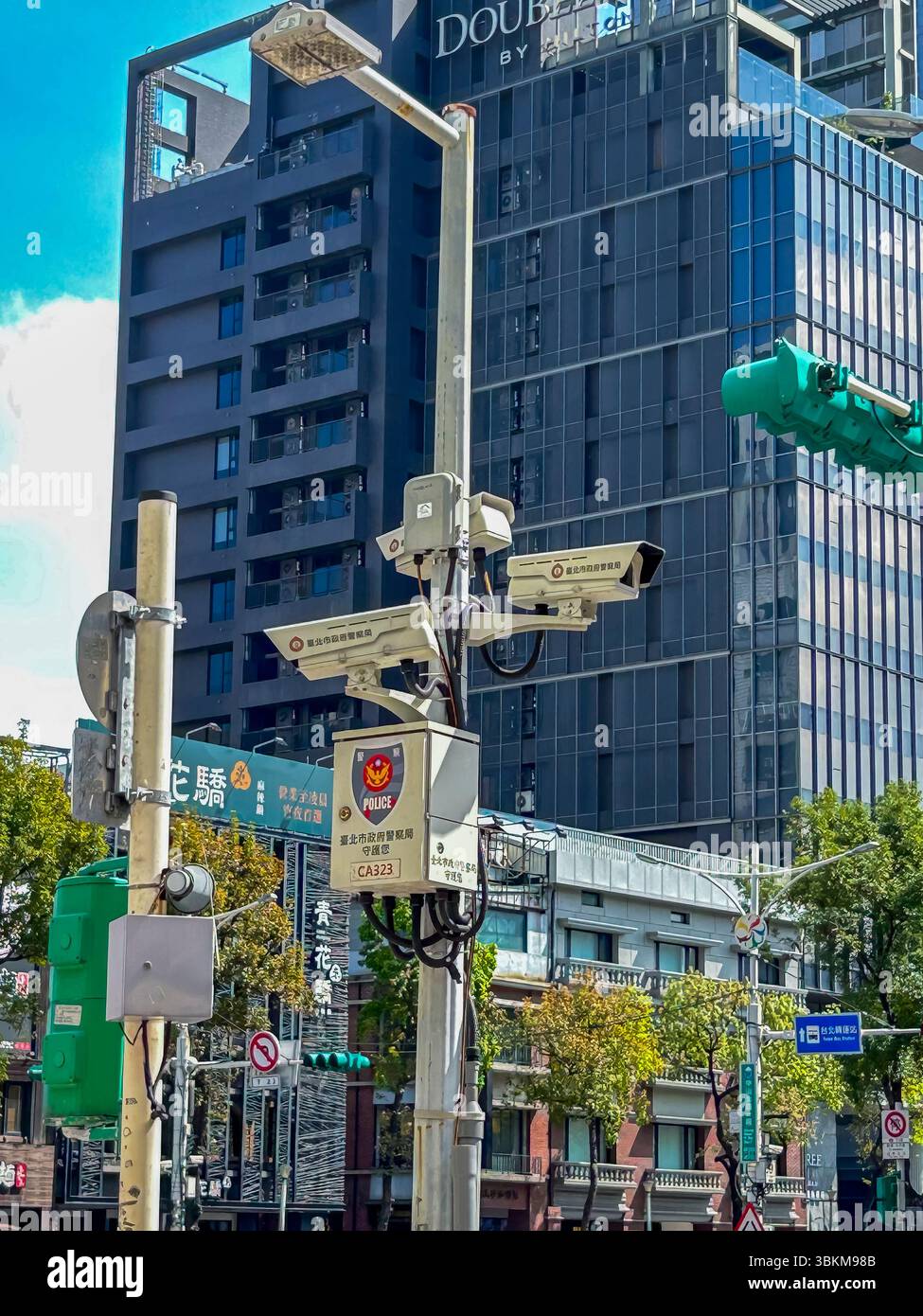 Taipei, Taiwan, View Police Security Cameras on Street, Close up, Local ...