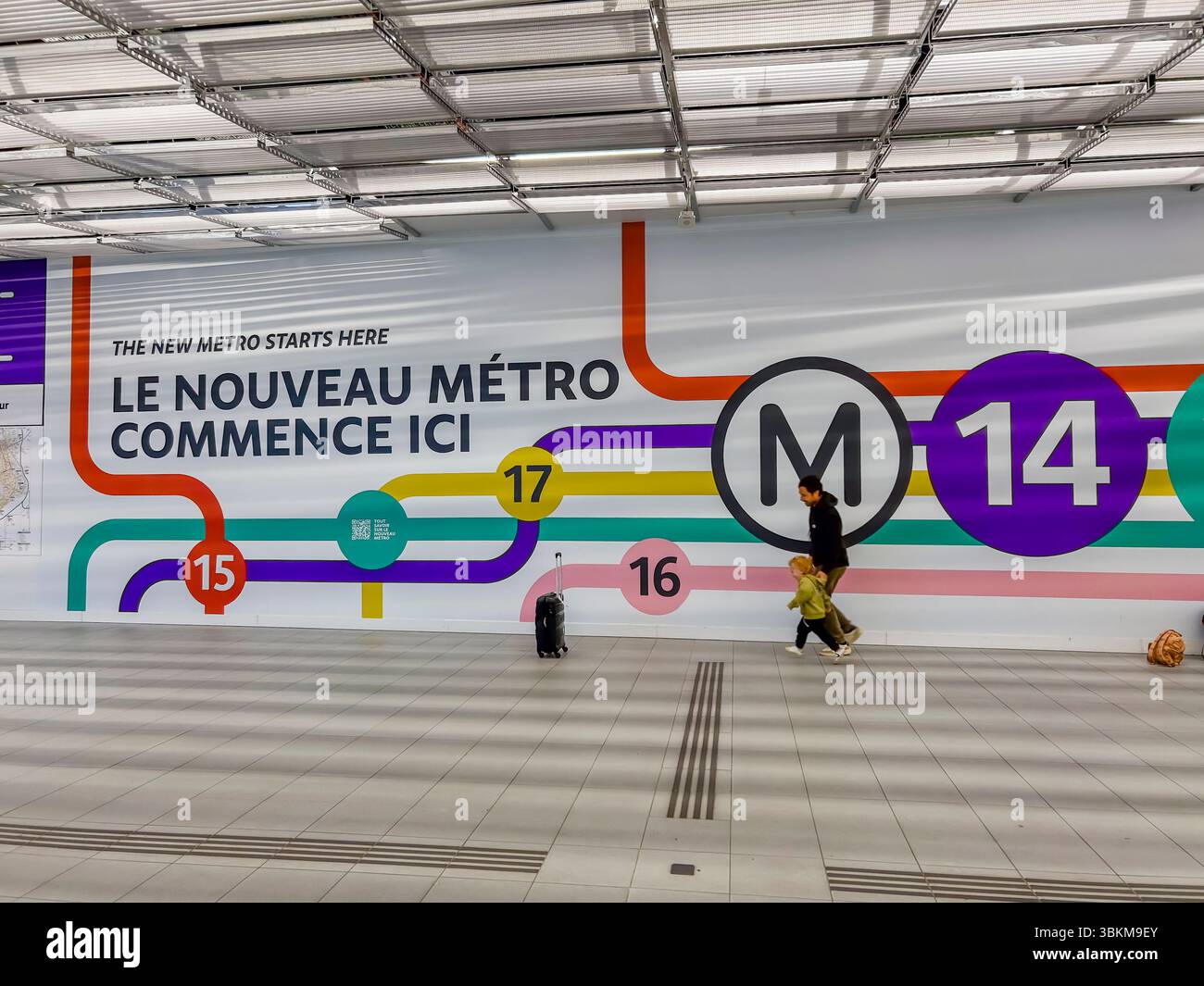 Orly Aitport, France, View inside Paris Metro Station, Line 14, Sign ...