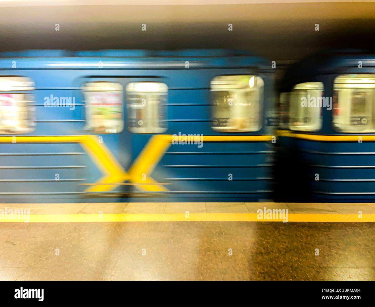 Ipodrom Subway Station. Blue & Yellow Colored Subway Train transporting ...