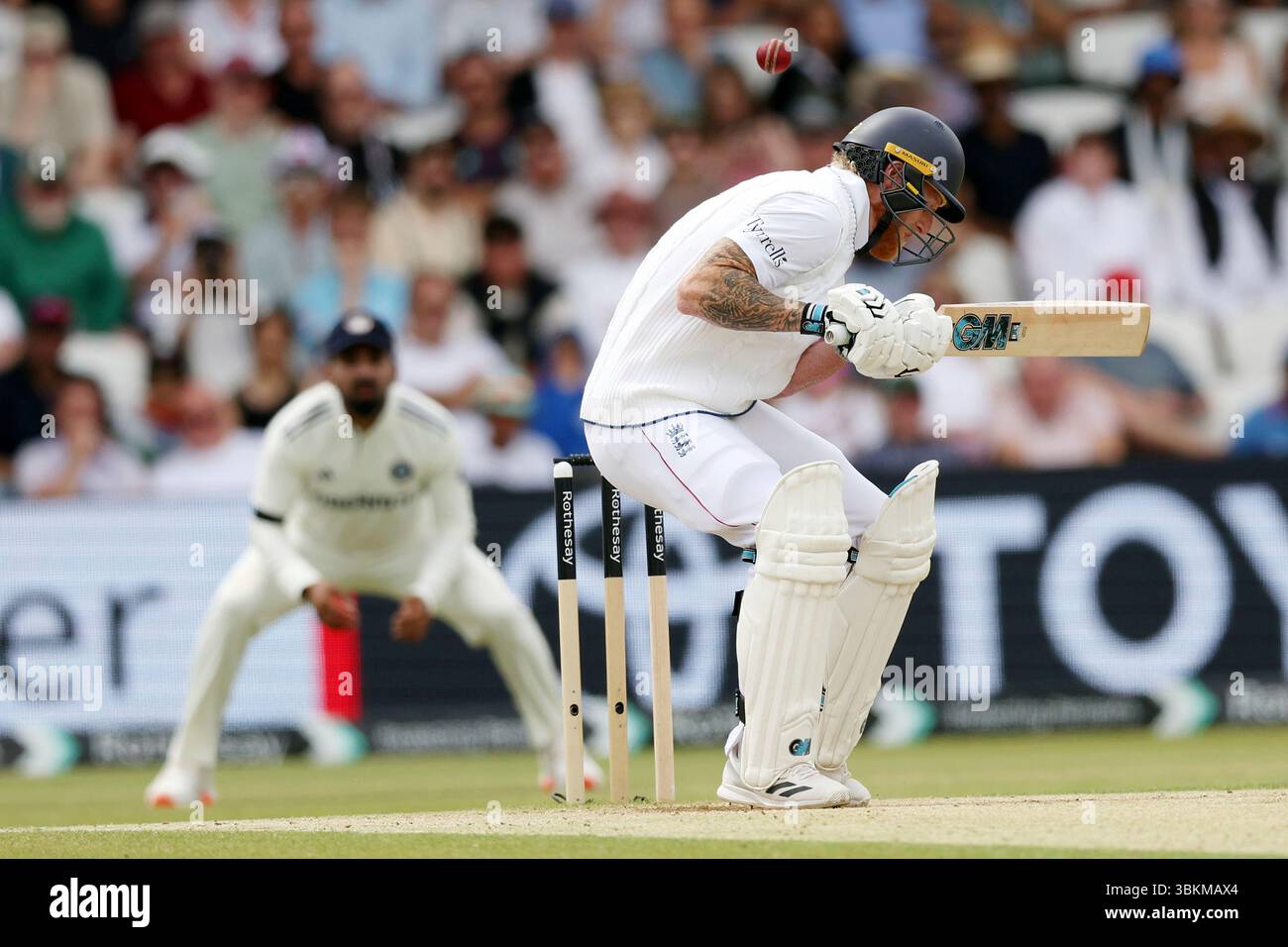 England's captain Ben Stokes plays a shot during day three of the first ...