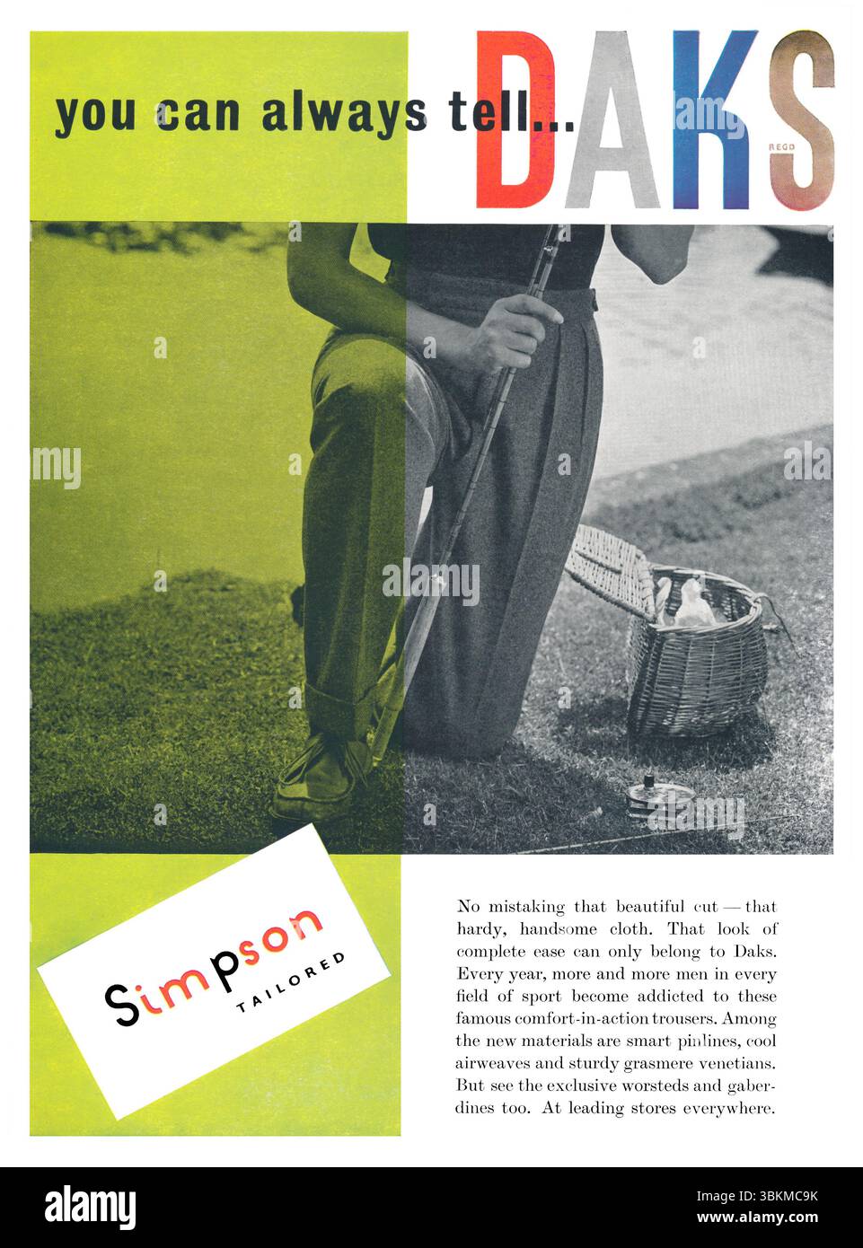 1955 British fashion advertisement for Daks men's trousers from Simpson ...