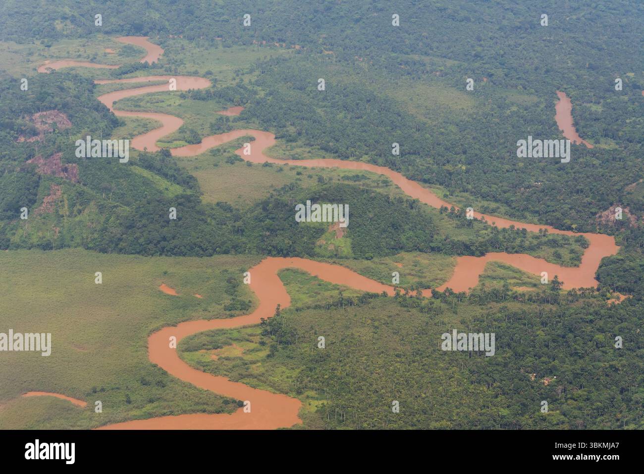 Photograph of one of the DRC's many rivers, taken by helicopter from ...
