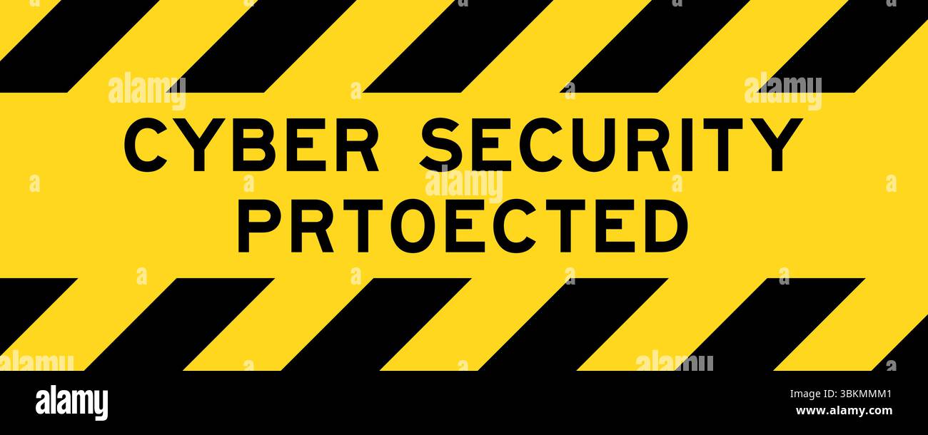 Yellow and black color with line striped label banner with word cyber ...