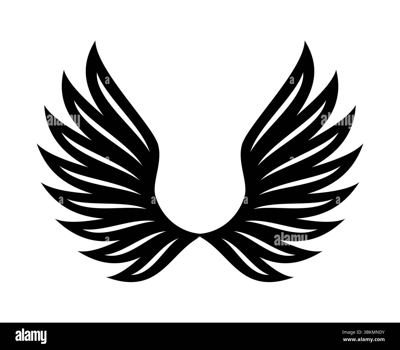 Stylized black angel wings silhouette isolated on white background ...
