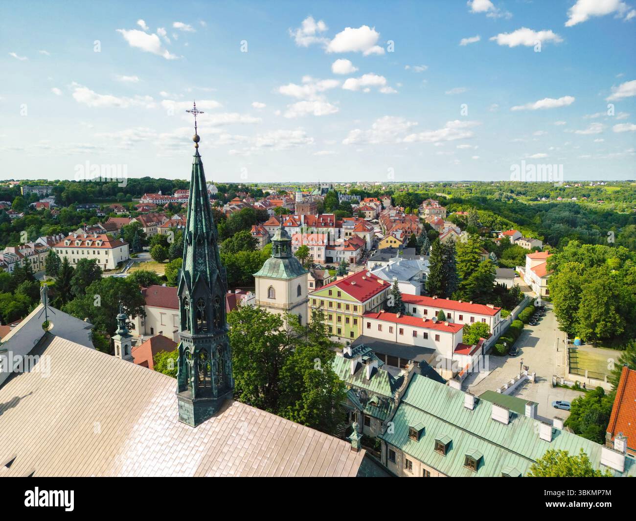 Aerial view of Sandomierz, Poland, featuring the Cathedral Basilica of ...