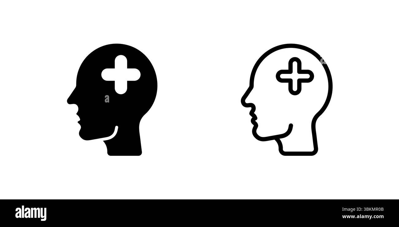 Thoughtful mental health psychology head icon for well-being, emotions ...