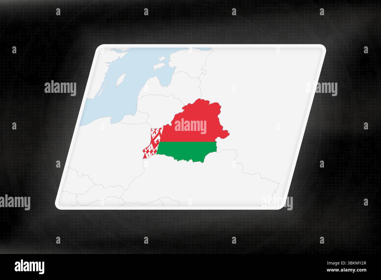 Belarus Highlighted in Flag Colors on Geographic Map. Modern Map on a ...