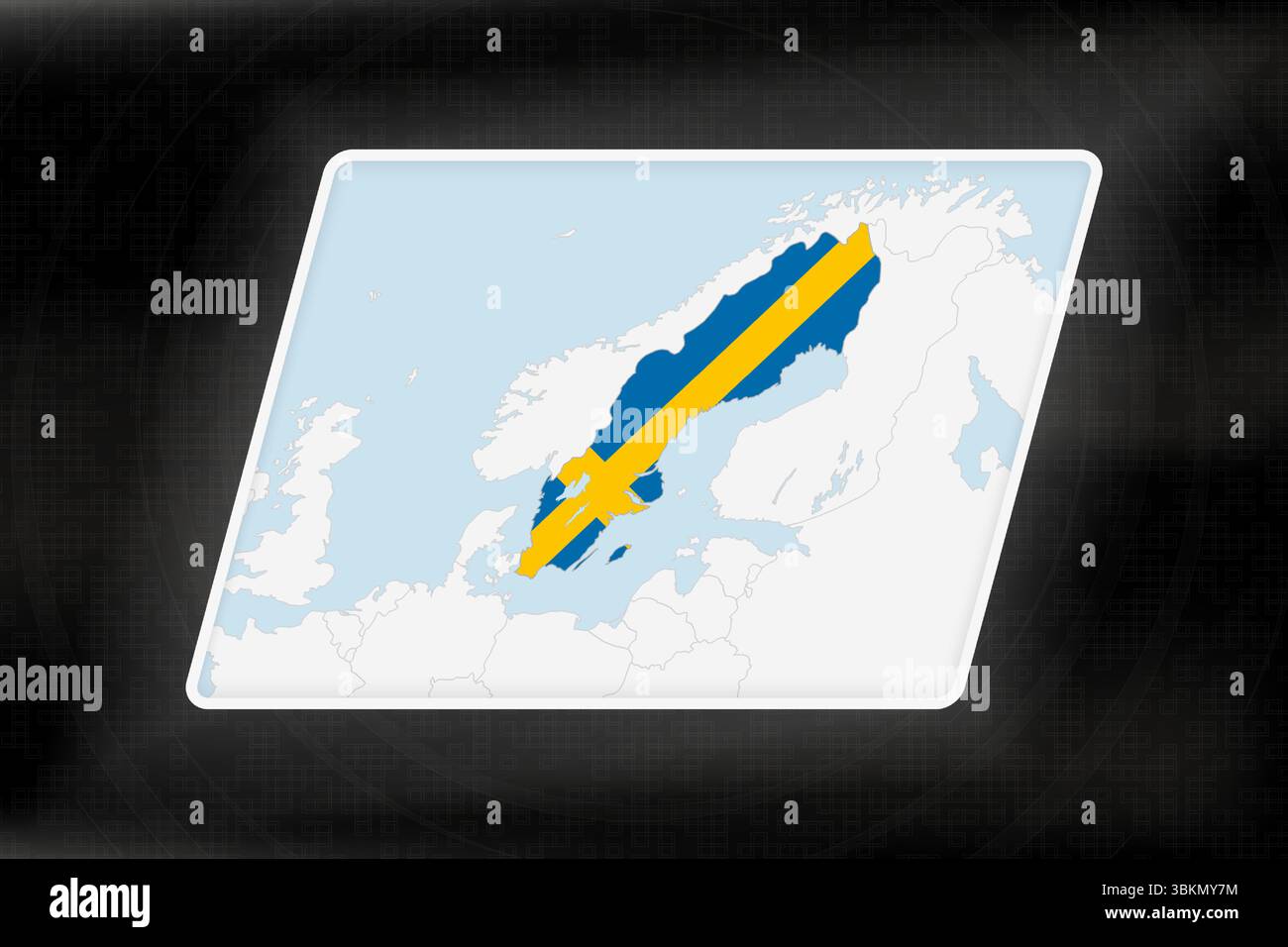 Sweden Highlighted in Flag Colors on Geographic Map. Modern Map on a ...