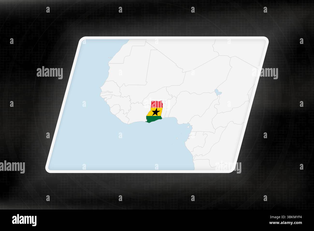 Ghana Highlighted in Flag Colors on Geographic Map. Modern Map on a ...