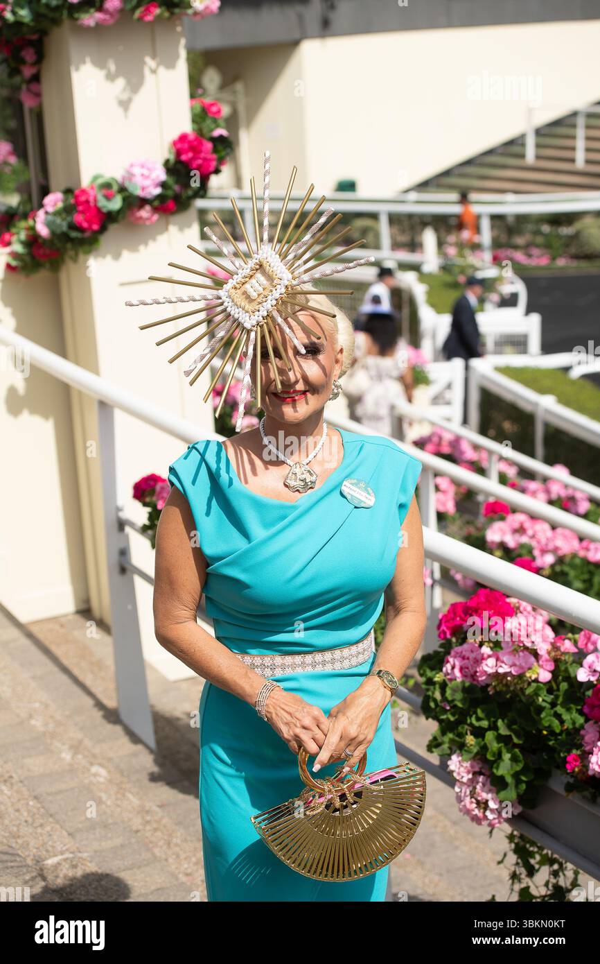 Ascot, Berkshire, UK. 21st June, 2025.Milliner Rachel Ellis Oates ...