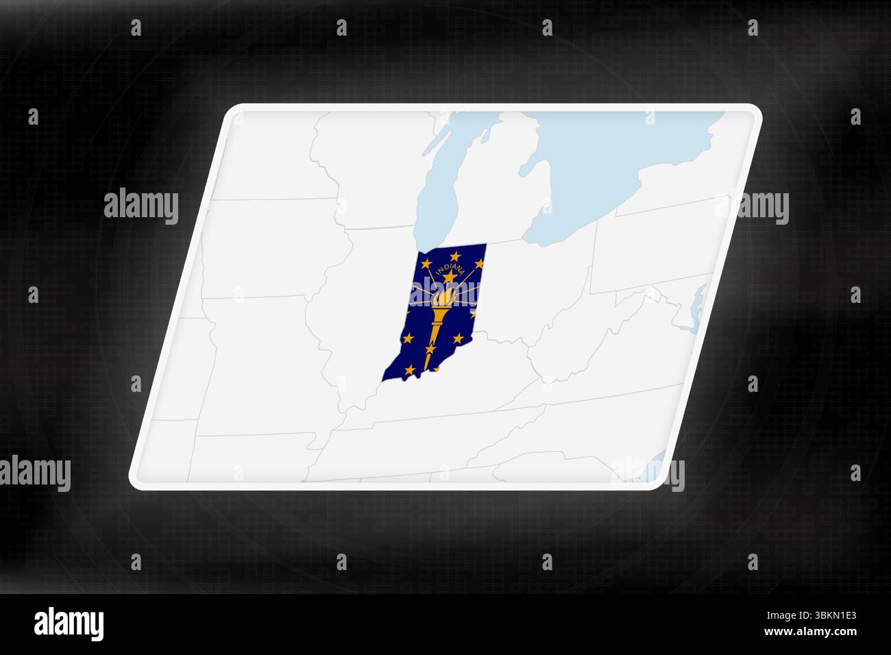 Indiana Highlighted in Flag Colors on Geographic Map. Modern Map on a ...