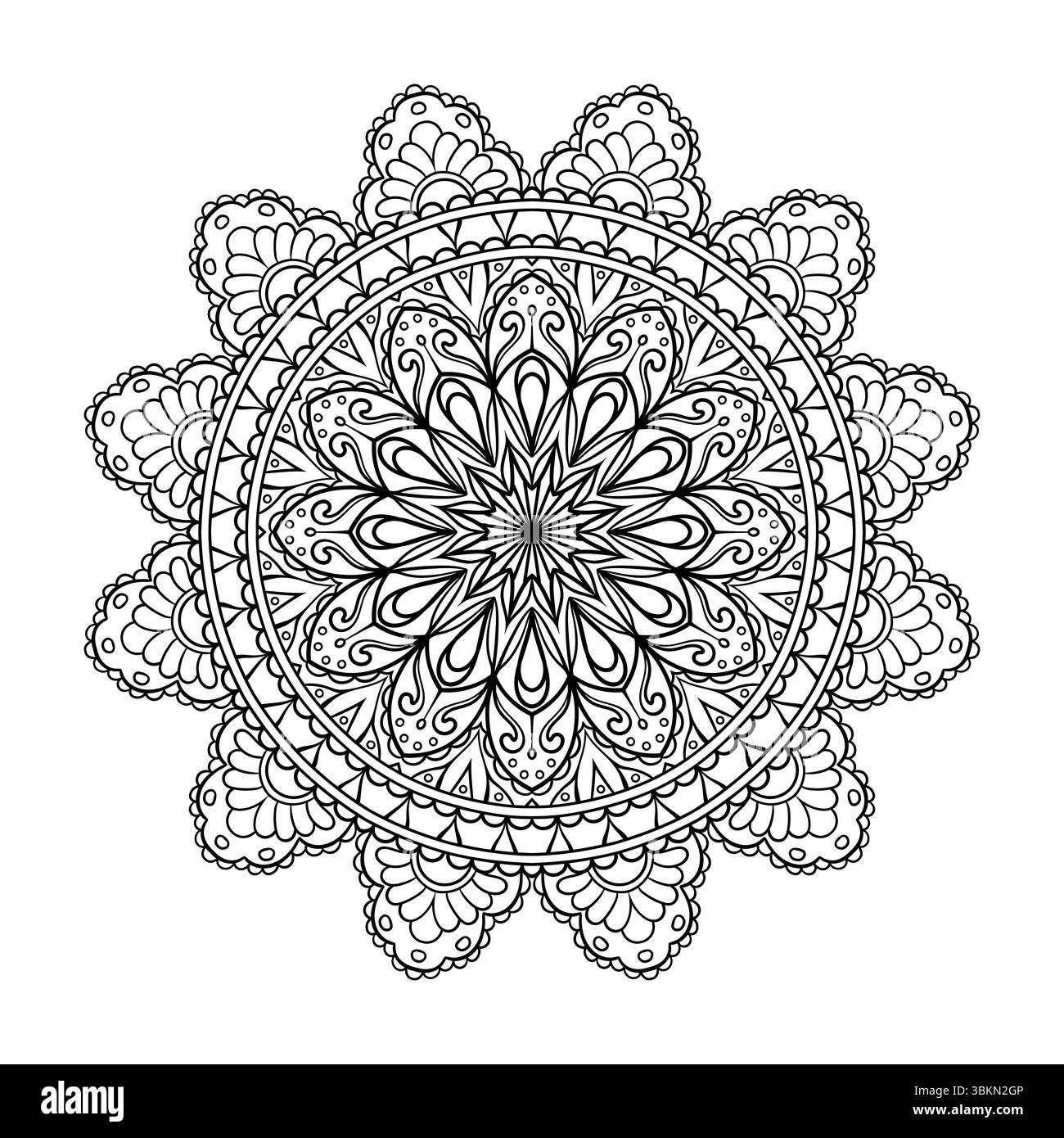 Hand drawn mandala, simple outline perfect for relaxing coloring book ...
