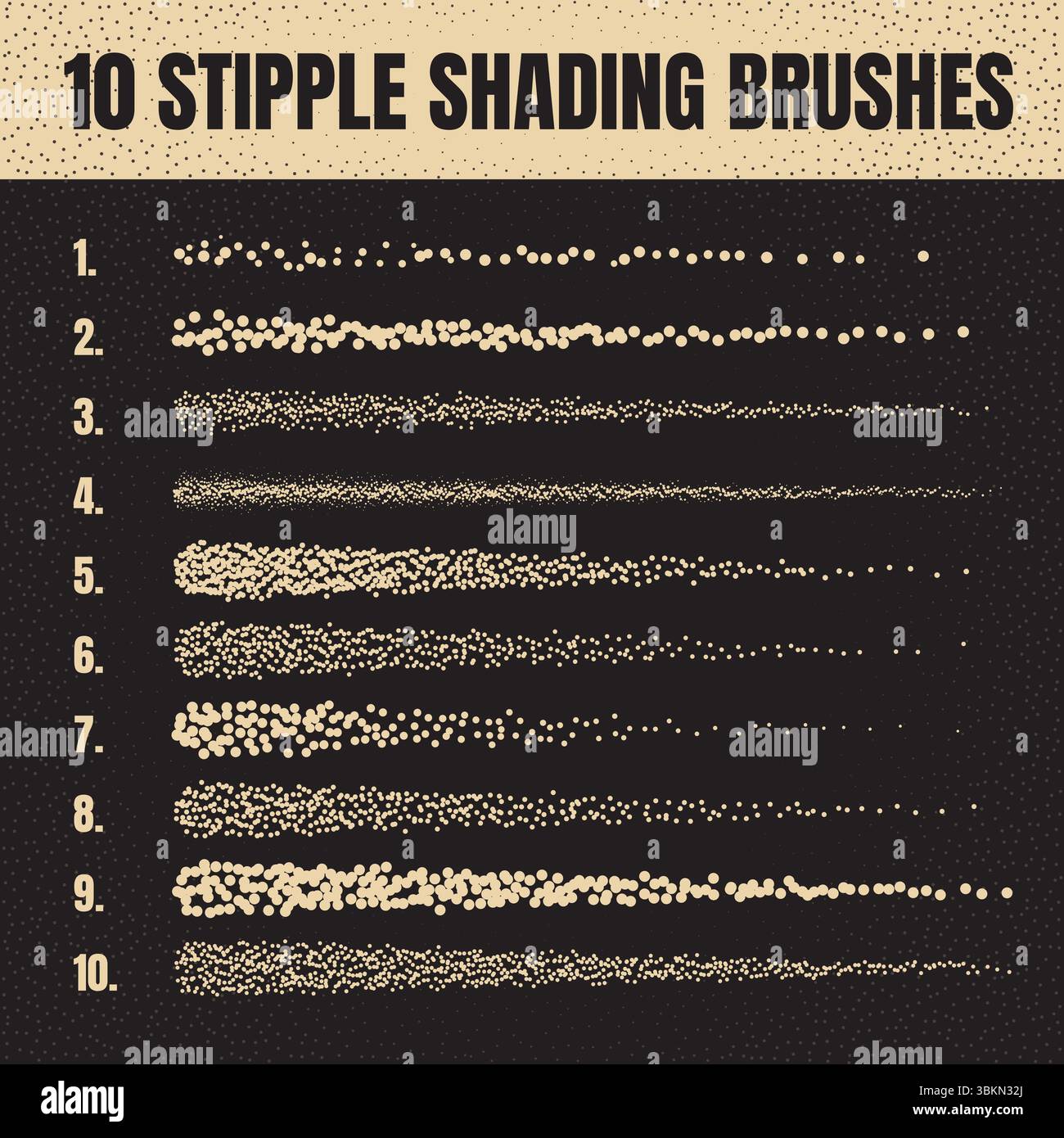 Ink scatter brush, stipple drawing and texturing. Fading gradient ...