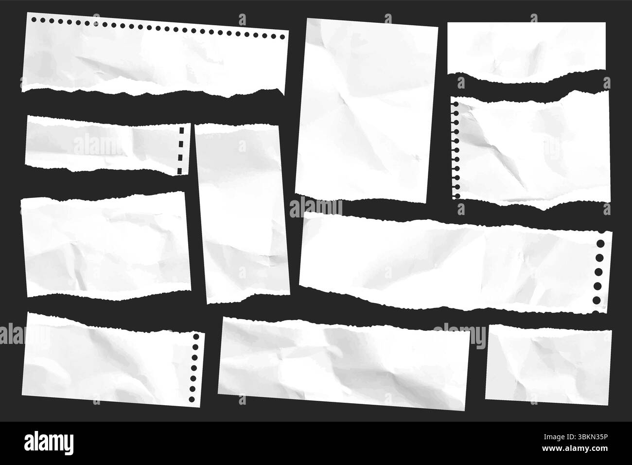 Ripped paper strips. Realistic crumpled paper scraps with torn edges ...