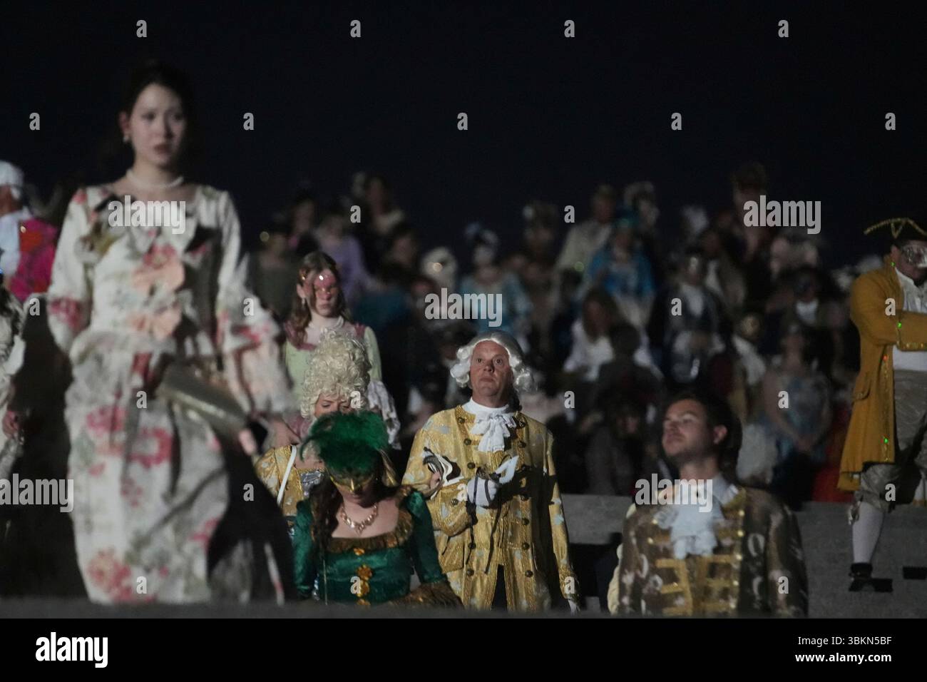 Costumed guests arrive for the Great Masked Ball in the Orangerie of ...