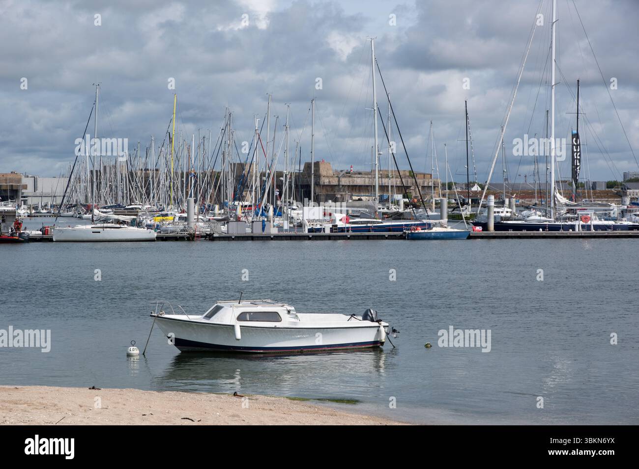 The marina at Kernevel, Lamor Plage, in the background are the WW2 ...