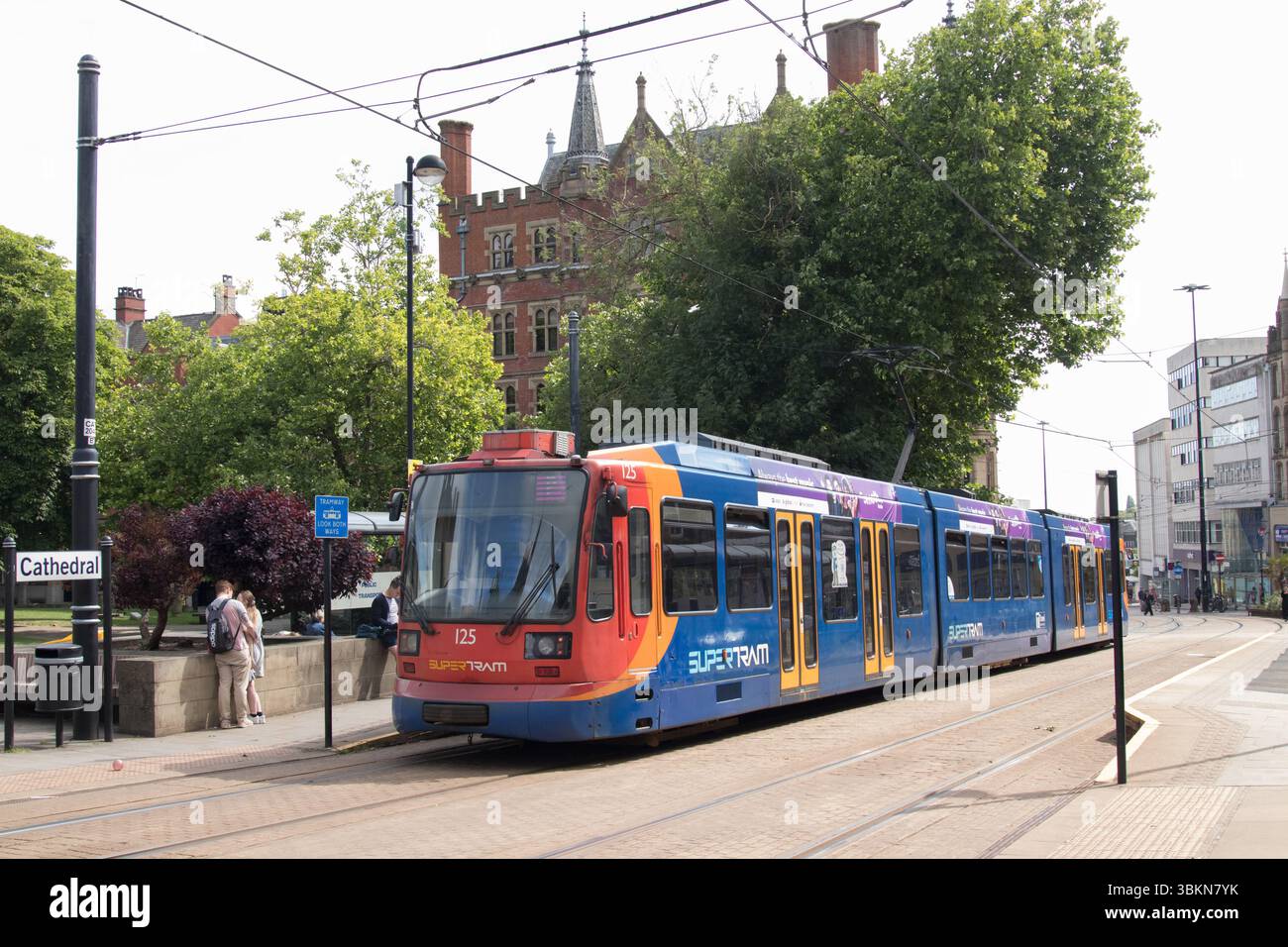 Sheffield Supertram at the Cathedral stop Stock Photo - Alamy