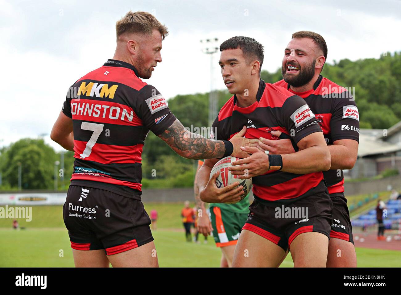 Tee Ritson of Barrow Raiders celebrates his try during the Betfred ...