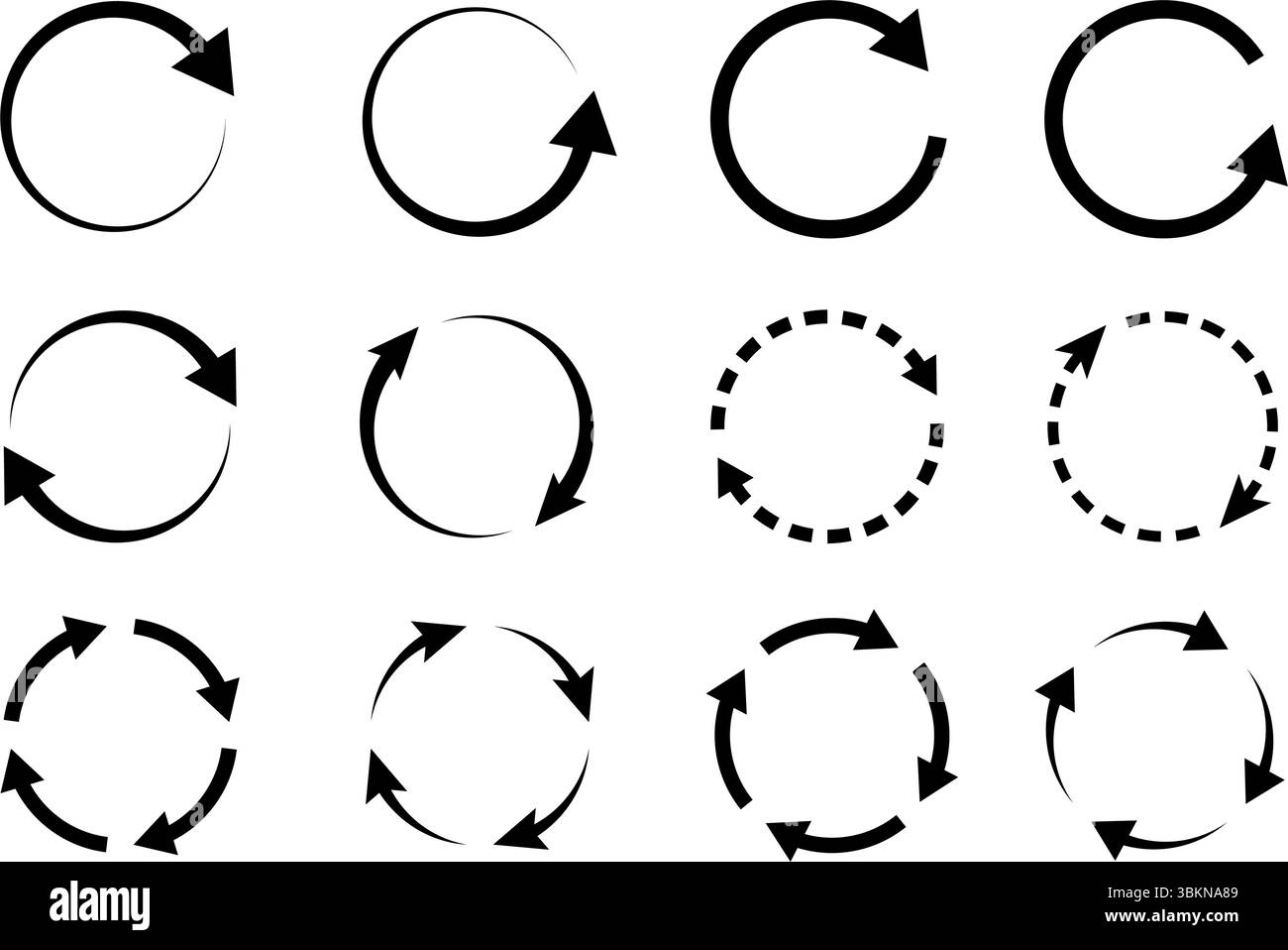 set of different circle round arrow icons isolated vector illustration ...