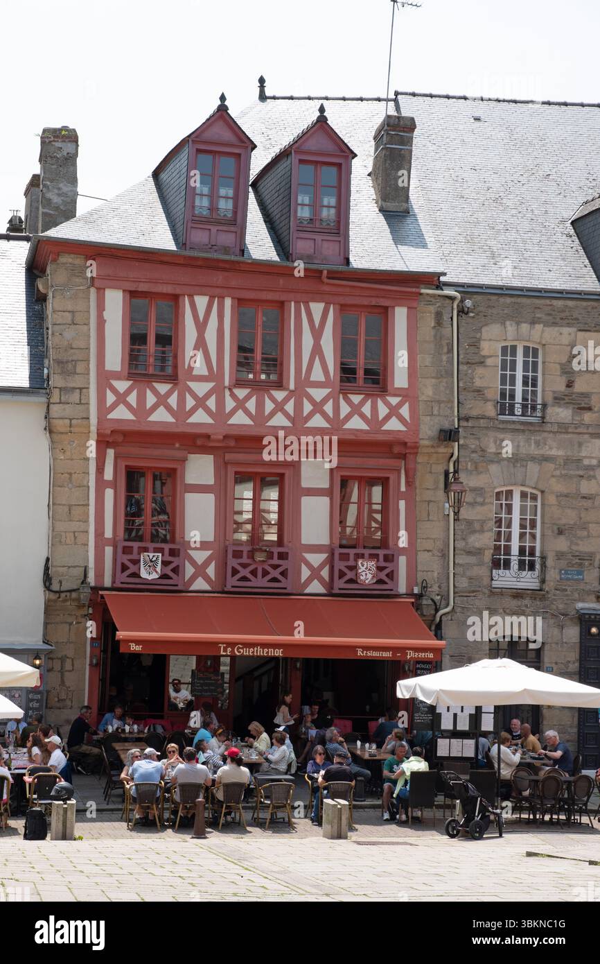 Restaurants, Place Notre Dame, Josselin Stock Photo - Alamy
