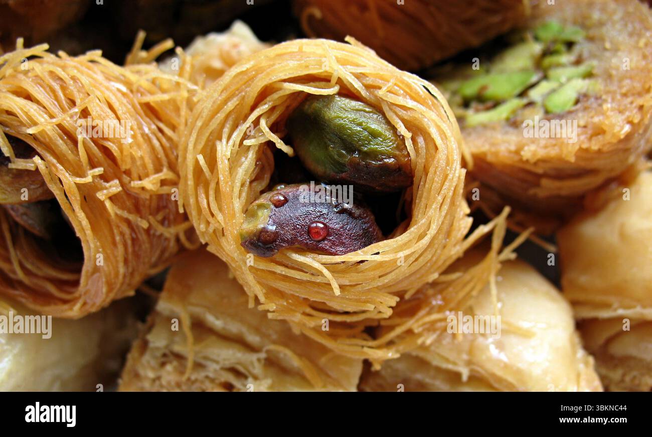 Close-up of various traditional Arabic sweet pastries Stock Photo - Alamy