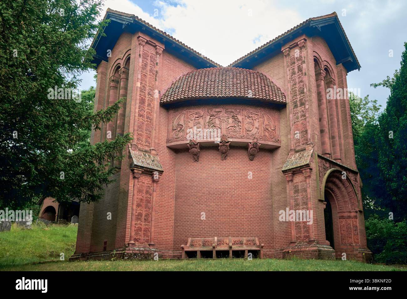 The terracotta Watts Cemetery Chapel in the grounds of Compton cemetery ...