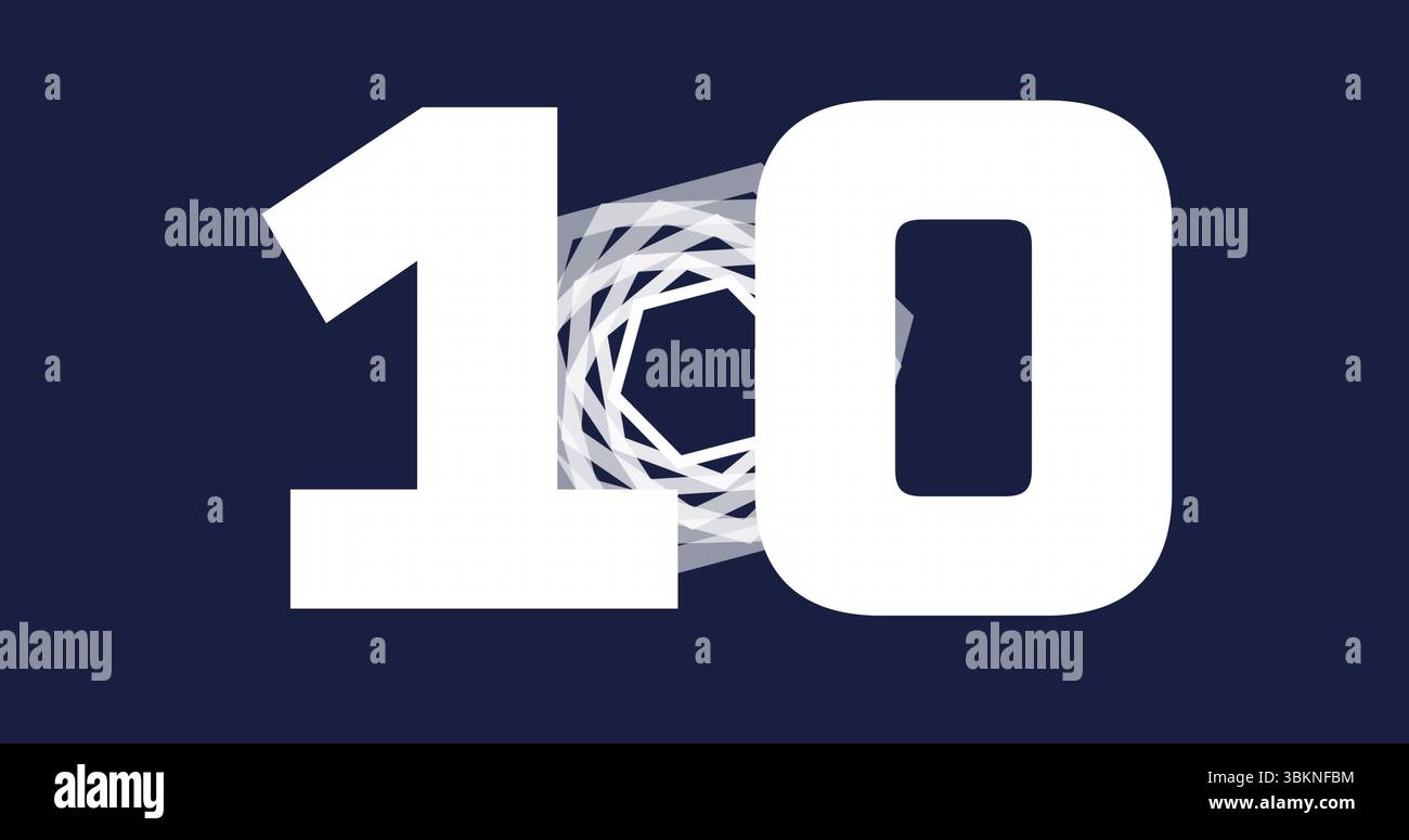 Showing stylized white numeral 10 on dark navy-blue digital canvas ...