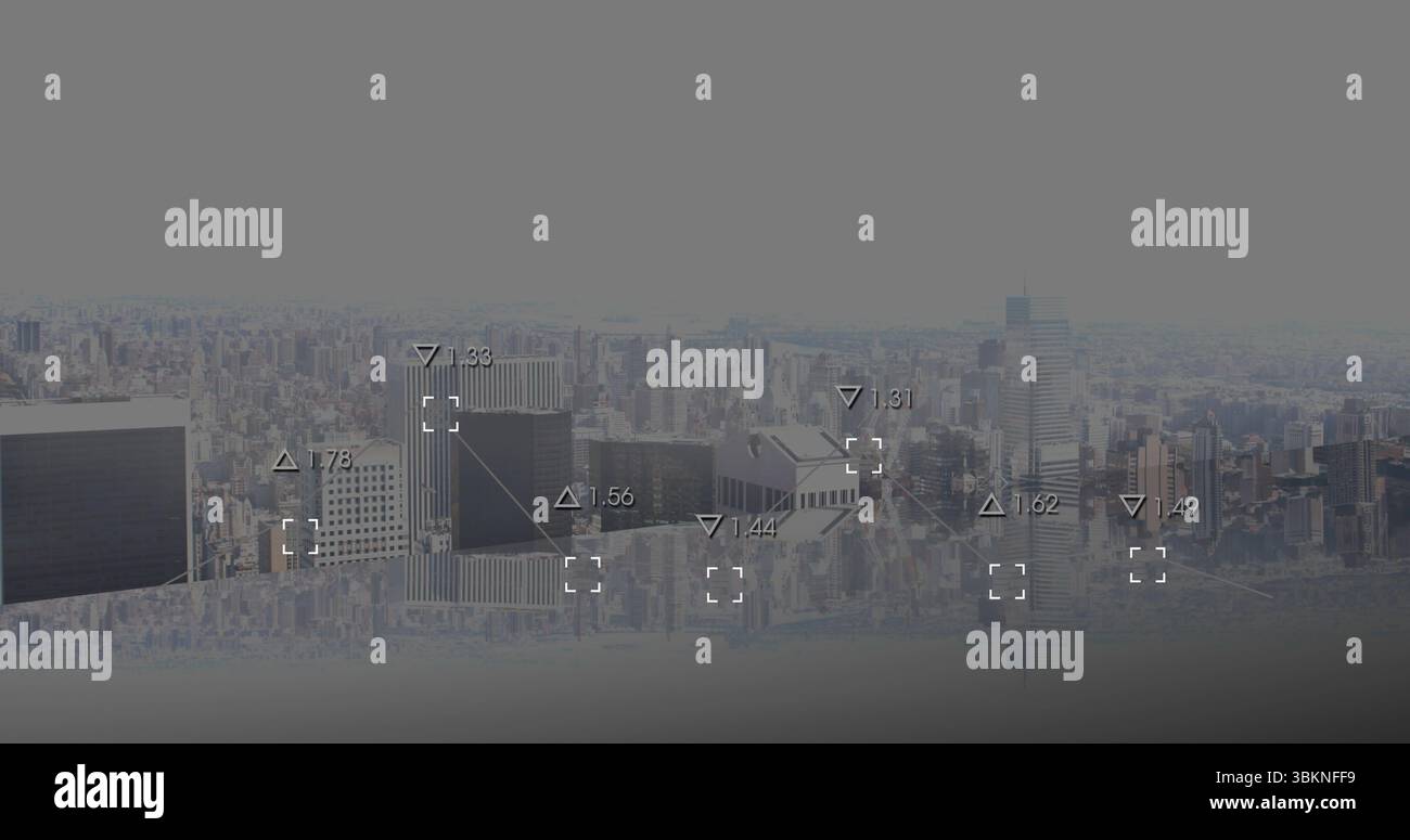 Overlaying central skyscraper cluster presenting data overlay on ...