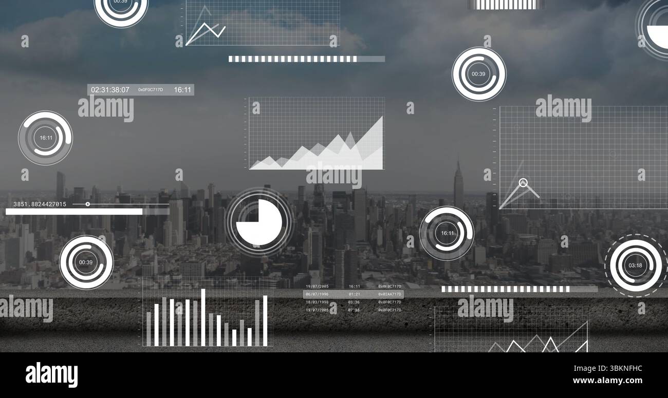 Displaying data interface showing charts, graphs and progress ...